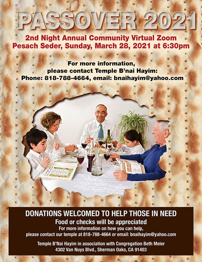 Passover-2021 | Temple B'nai Hayim - Sherman Oaks