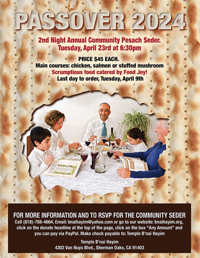 Passover 2024 FLYER | Temple B'nai Hayim - Sherman Oaks